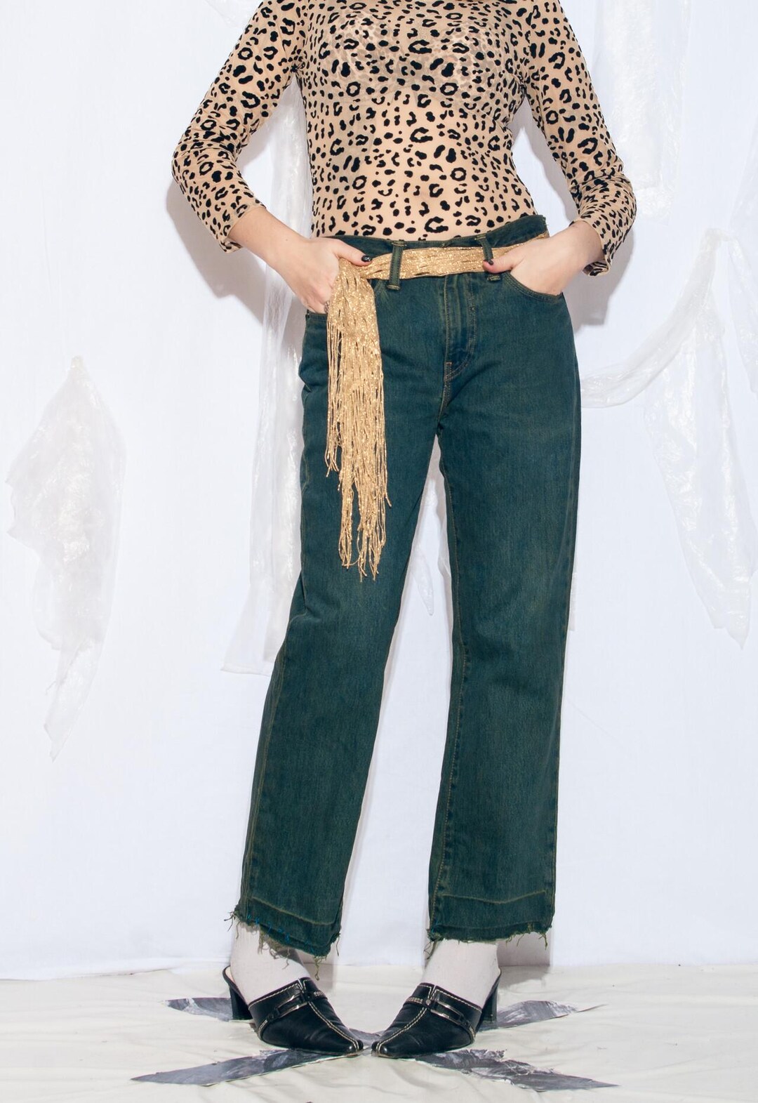 Reworked Vintage 90s Levi's Flare Jeans in Mud Wash Green - Y2K Raw ...