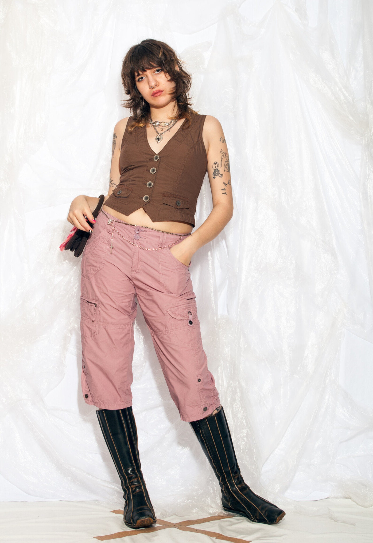 Vintage Y2K Cargo Shorts in Pink Fairycore Grunge 2000s Cyber Grunge ...