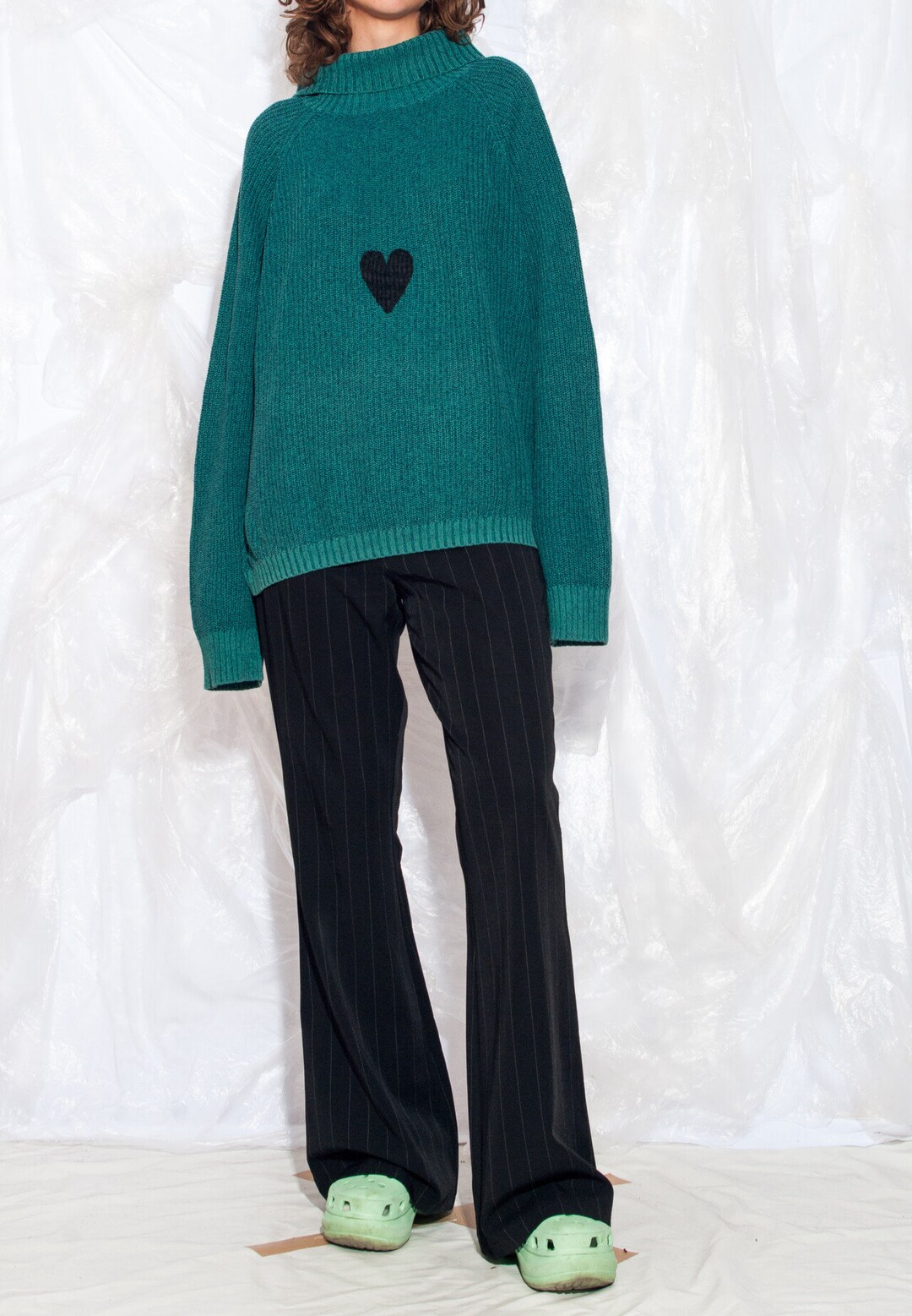 Vintage Y2K Reworked Knit Jumper With Wool Heart Patch 2000s Oversized ...