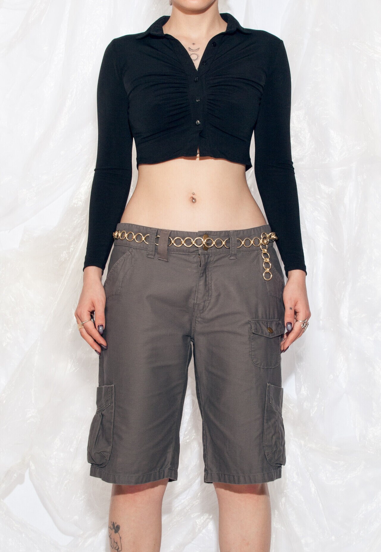 Vintage Y2K Wide Leg Capri Pants in Grey Cotton 2000s Blokecore Low ...