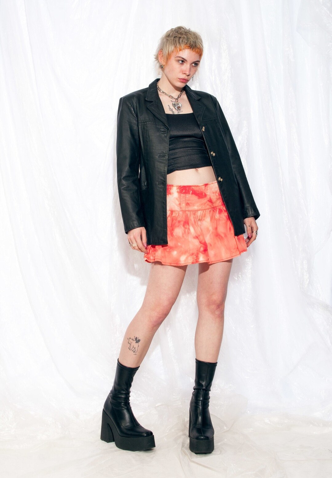 Vintage Leather Jacket 90s Matrix Preppy Coat in Black 1990s Y2K Boxy ...