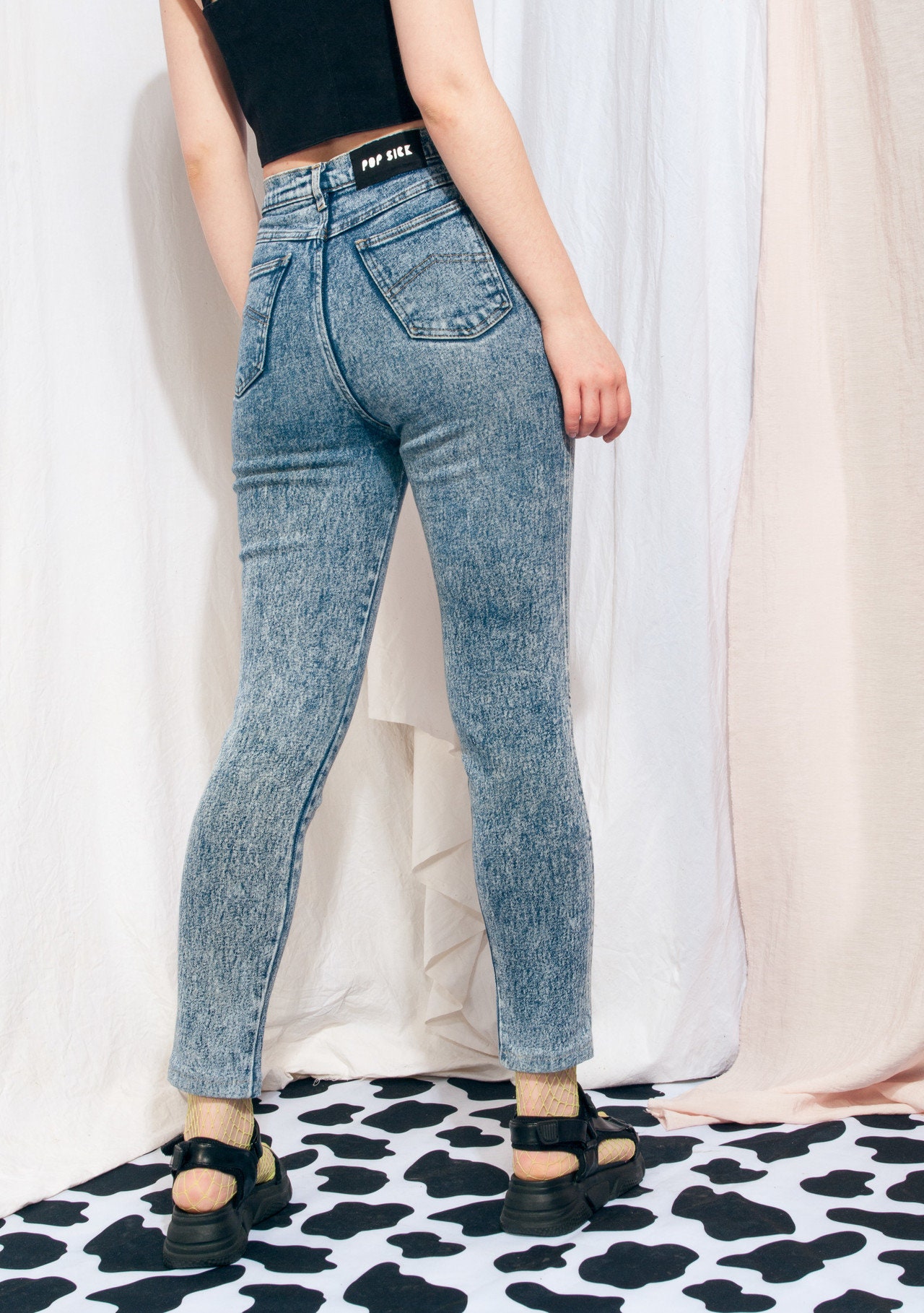 Vintage Jeans 80s Reworked Acid-wash Lace-up Denim Trousers 1980s ...