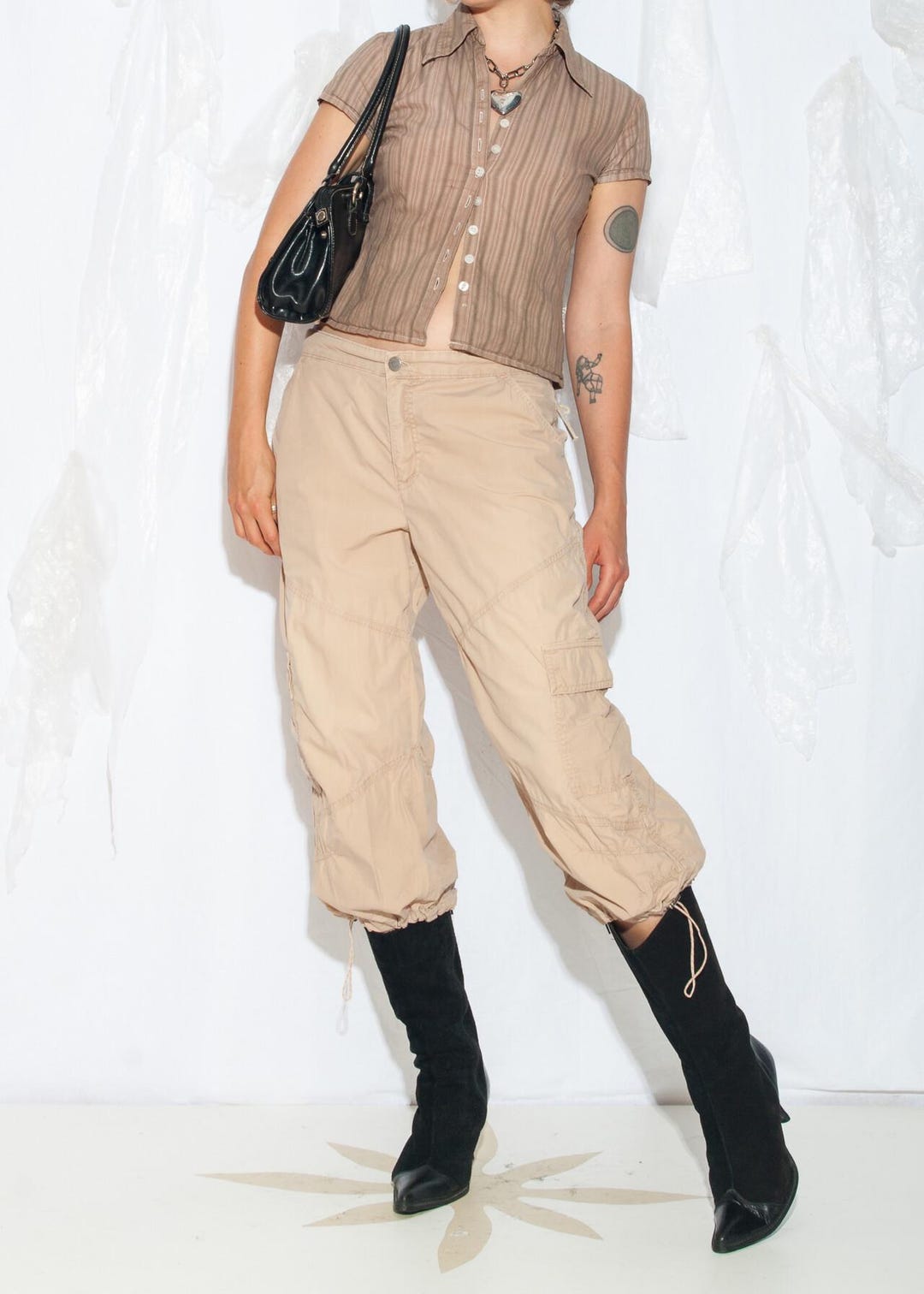 Vintage Y2K Cargo Capri Pants in Beige - 2000s Sporty Coquette Style ...