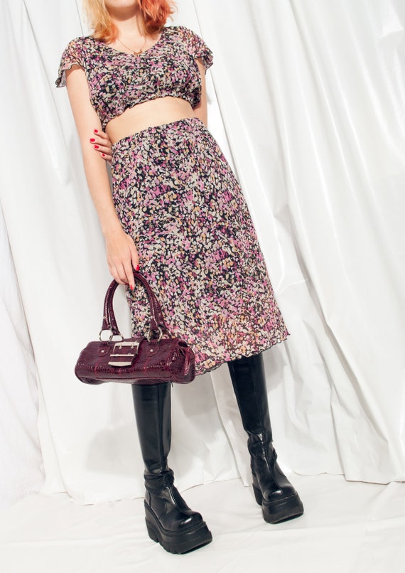 Reworked Vintage Set Y2K Cottagecore Floral Silk Midi… - Gem