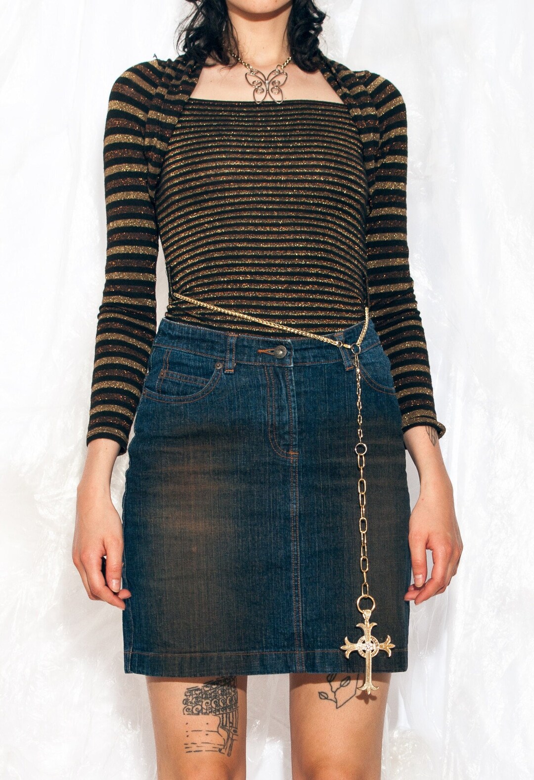 Vintage Y2K Fishbone Denim Skirt in Mud Wash Blue 2000s Skirt Vintage ...