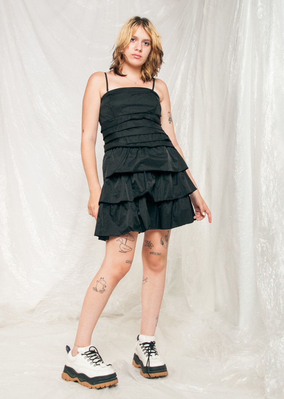 Vintage Party Dress Y2K Frilly Grunge Prom Dress in Black 2000s Evening ...
