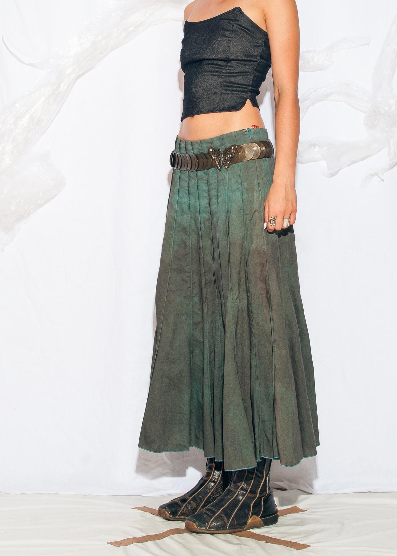 Vintage Y2K Linen Maxi Skirt in Mud Wash Brown Overdyed 2000s ...