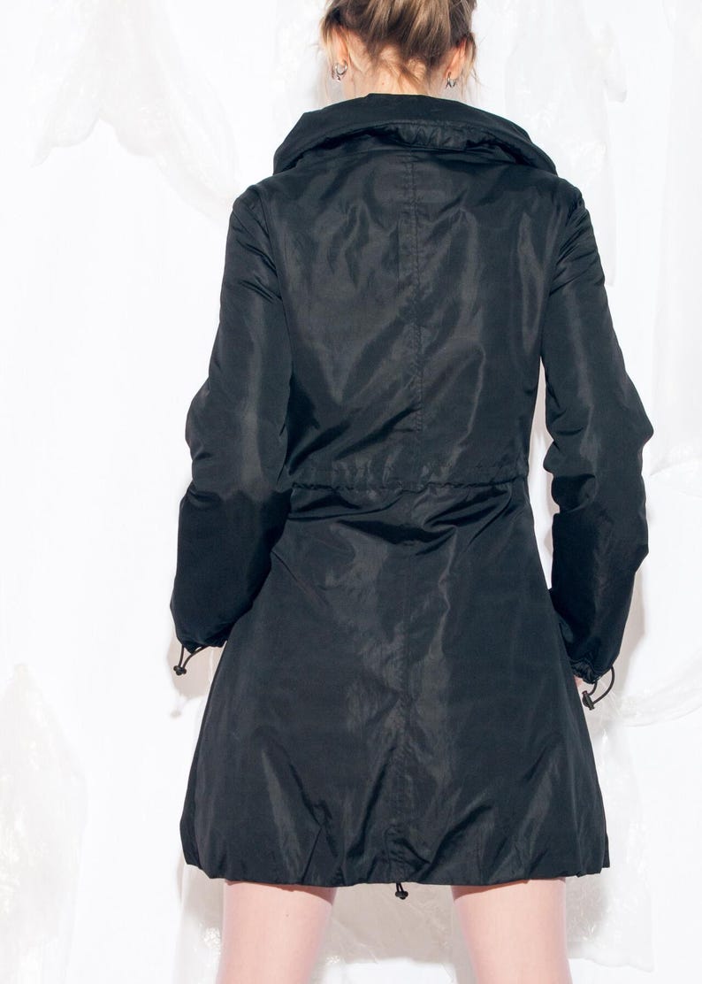 Vintage Parachute Jacket Y2K Trench Coat in Black 2000s Chunky Gorpcore ...