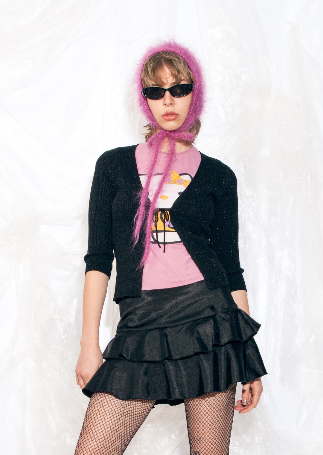 Vintage Y2K Rib Knit Cardigan in Sparkling Black 2000s Long - Etsy