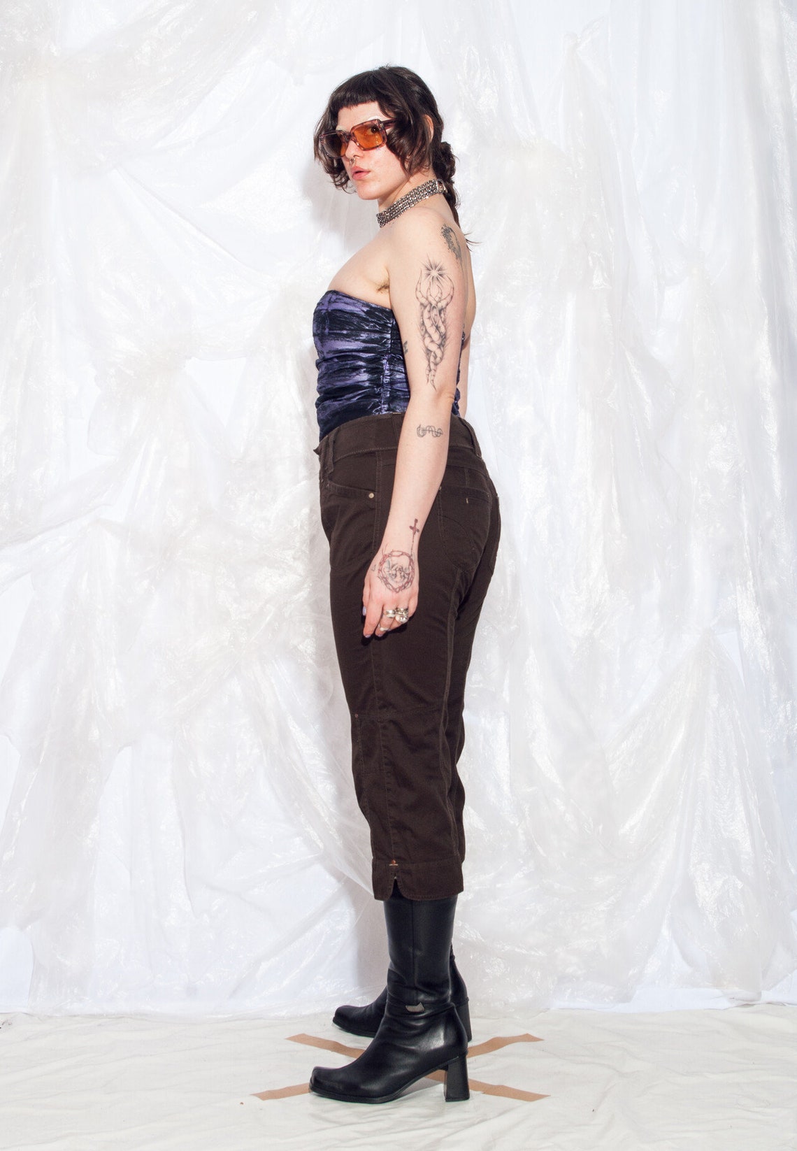 Vintage Y2K Capri Pants in Brown Cotton 2000s Middle Rise Short Capris ...