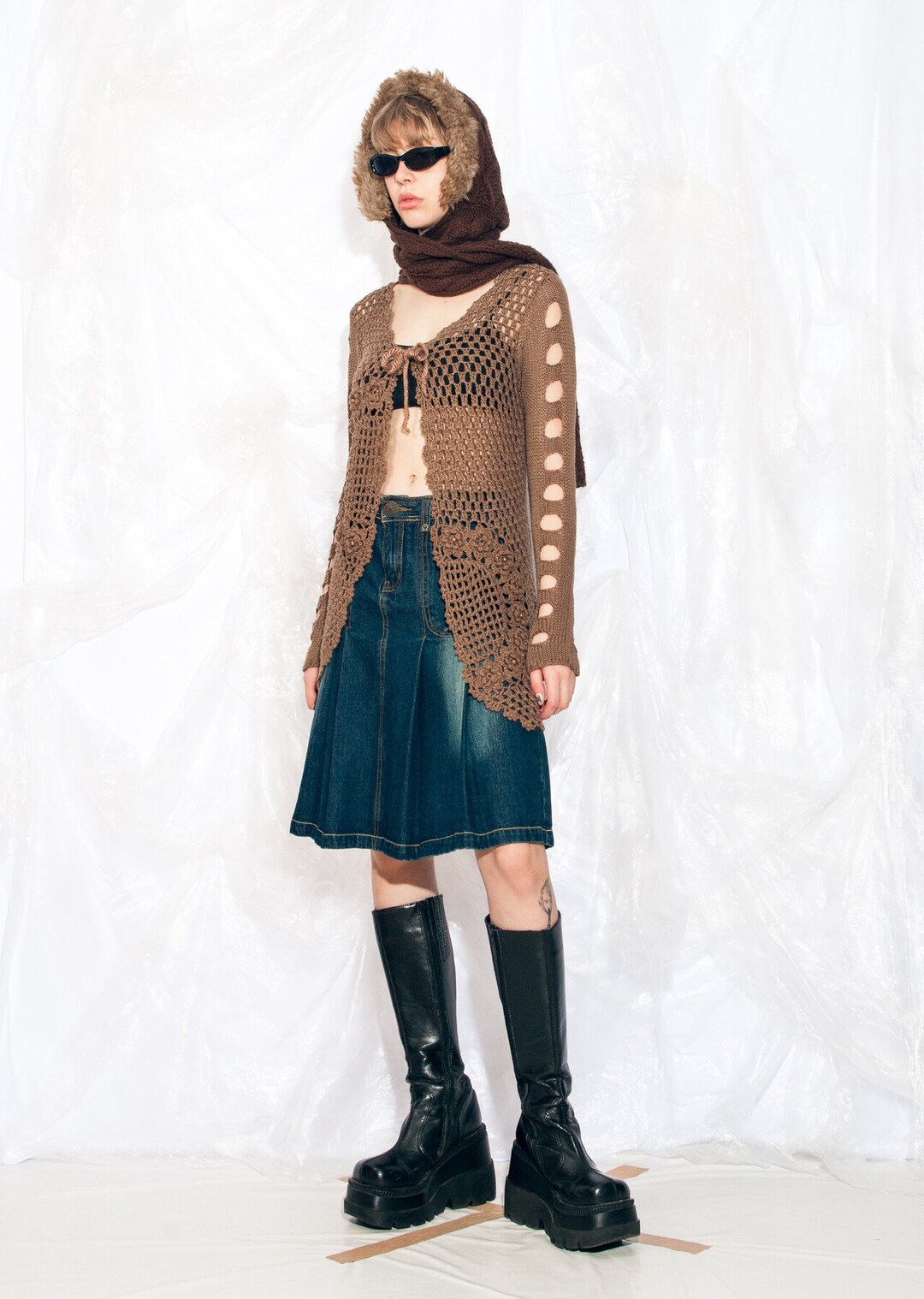 Vintage Y2K Pleated Denim Midi Skirt in Blue 2000s Grunge Fairy Middle ...