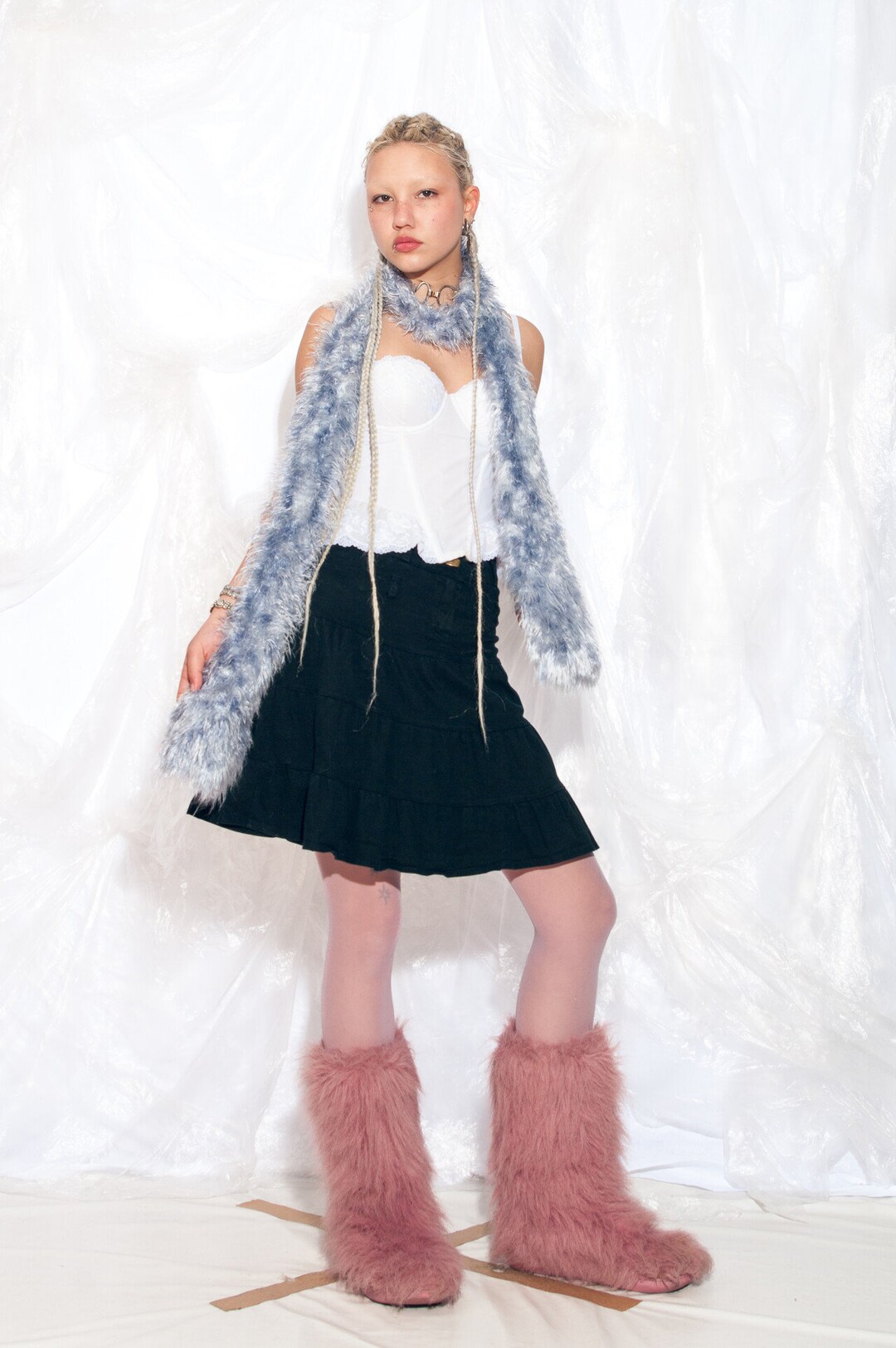 Vintage Y2K Scarf in Blue Furry Heaven 2000s Fluffy Fairycore Grunge ...