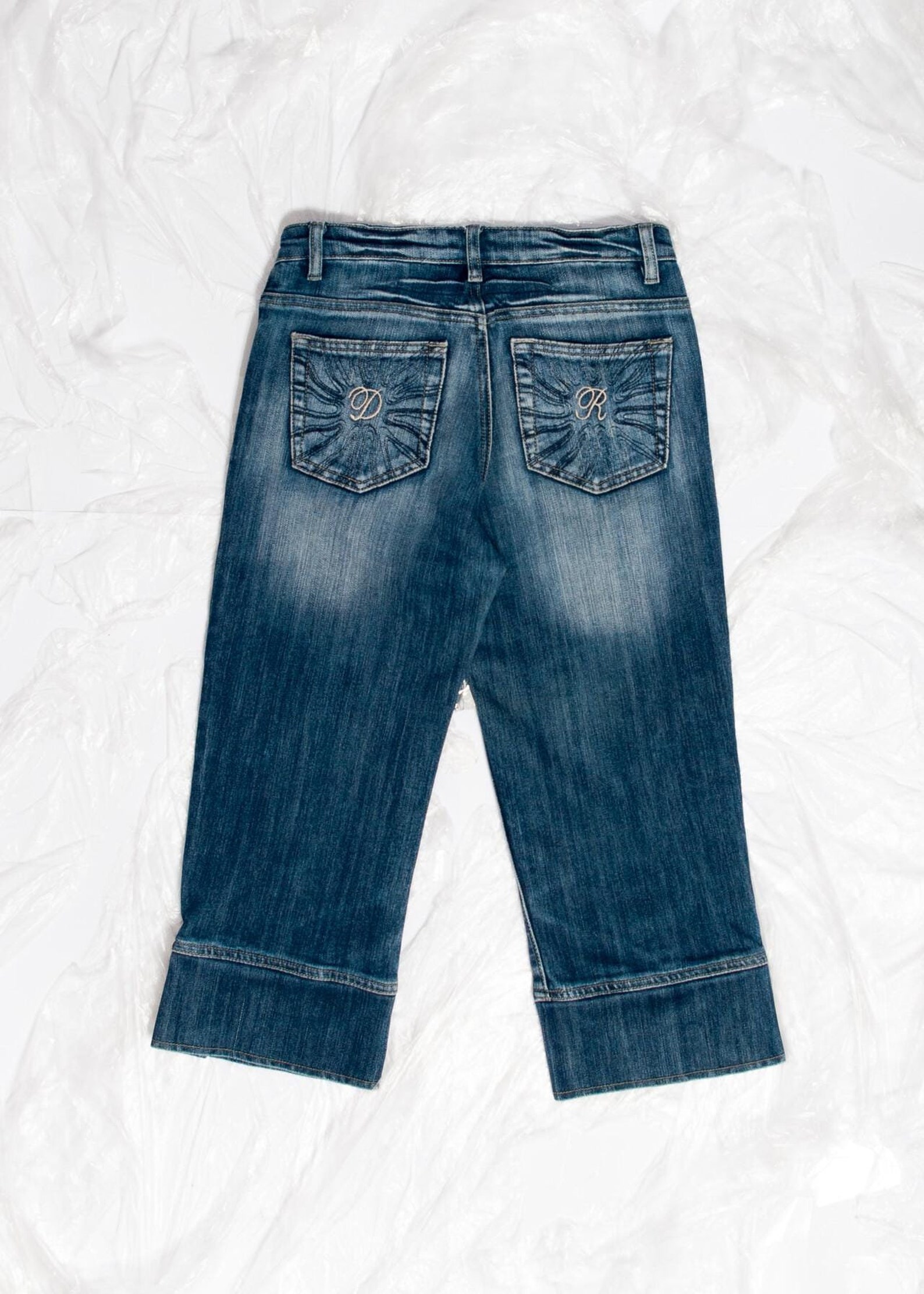 Vintage Y2K Capri Jeans in Stonewashed Blue 2000s Low Rise Denim Short ...
