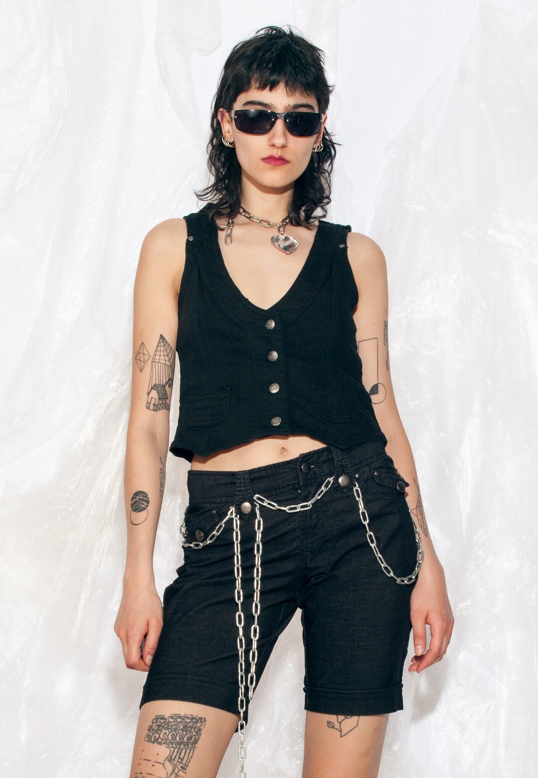 Vintage Y2K Denim Vest in Black Corset Style 2000s Whimsigoth Gilet ...