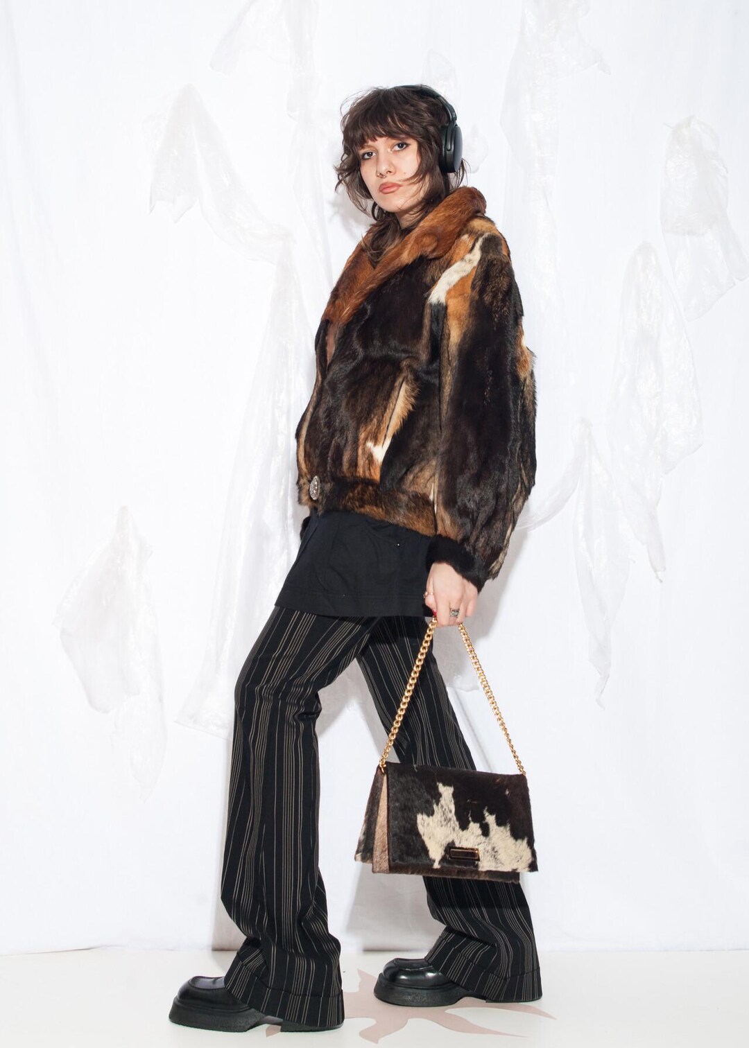 Vintage 70s Real Fur Bomber Jacket in Brown 1970s Rare Oversized Winter ...