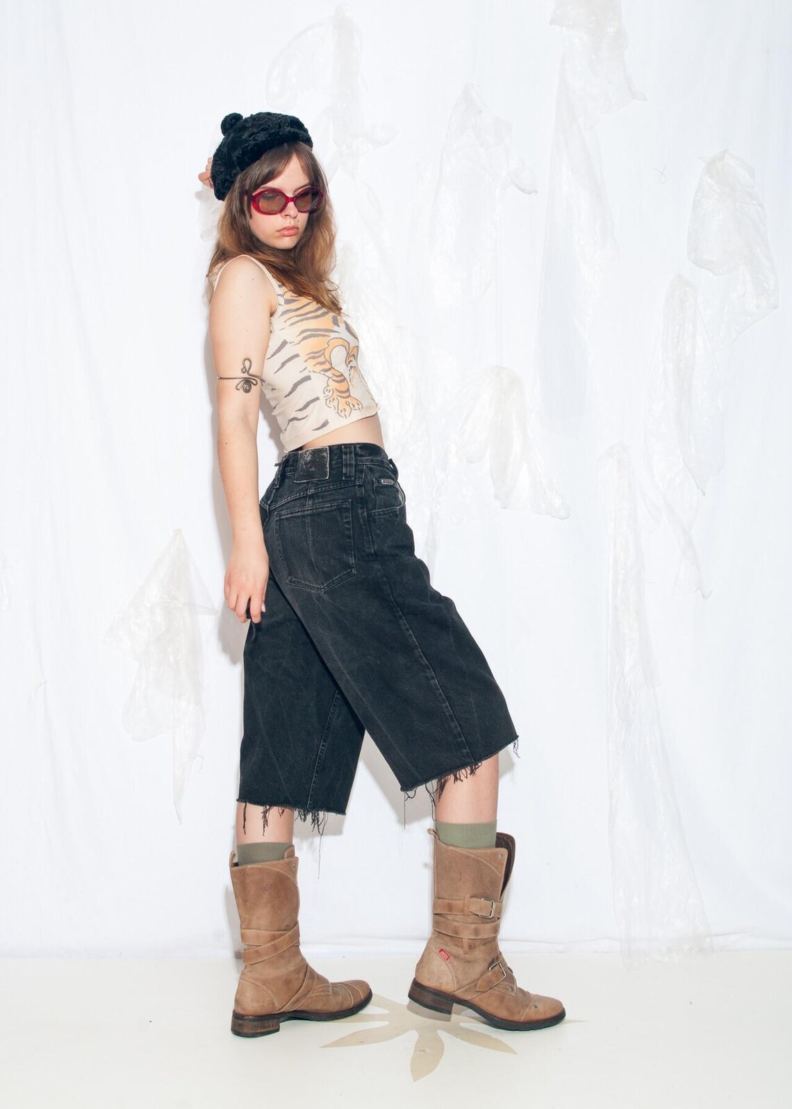Vintage 90s Denim Shorts in Black - 1990s Angels Wide-leg Jorts - Y2K ...