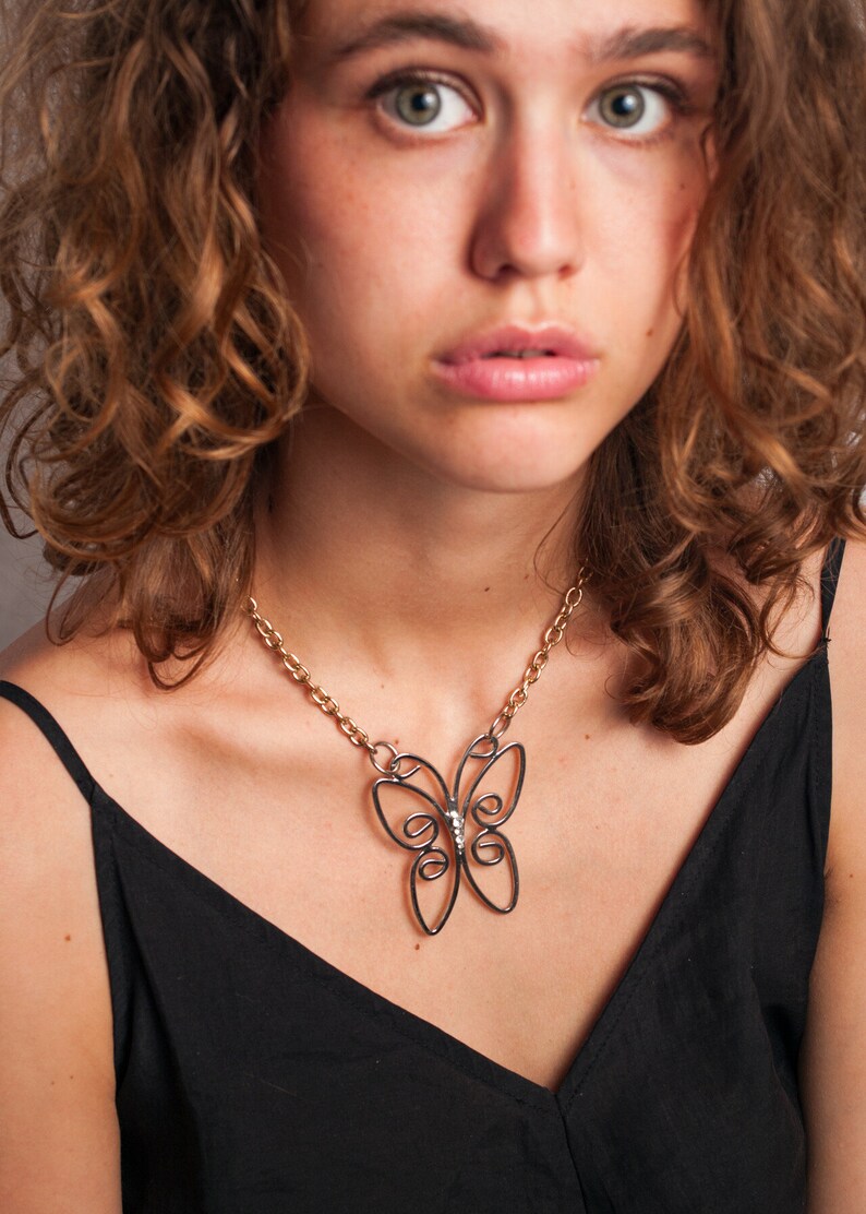 Reworked Vintage Y2K Butterfly Necklace in Gold 2000s Vintage Jewelry ...