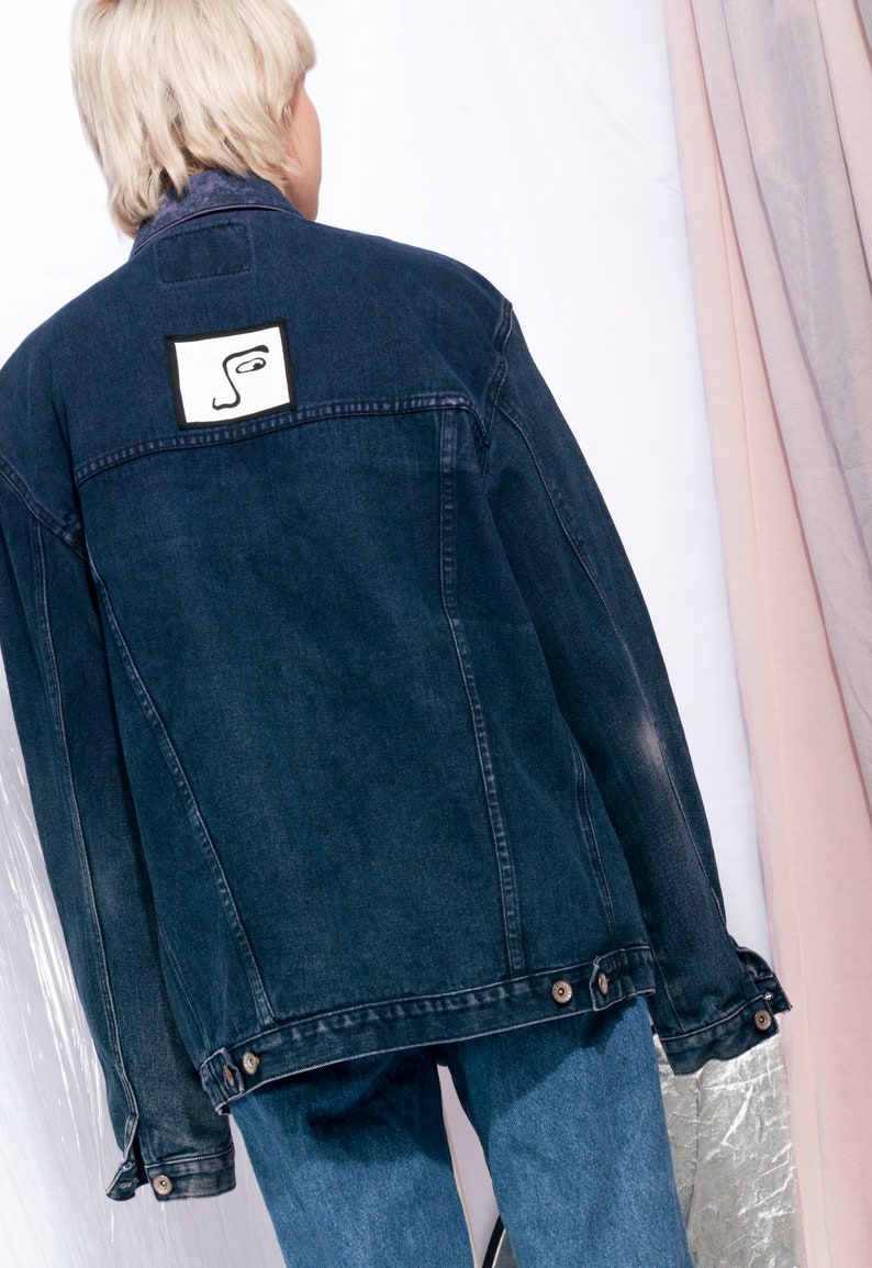 Reworked Vintage Overdyed Denim Jacket W Weird Face Patch 90s Jean ...