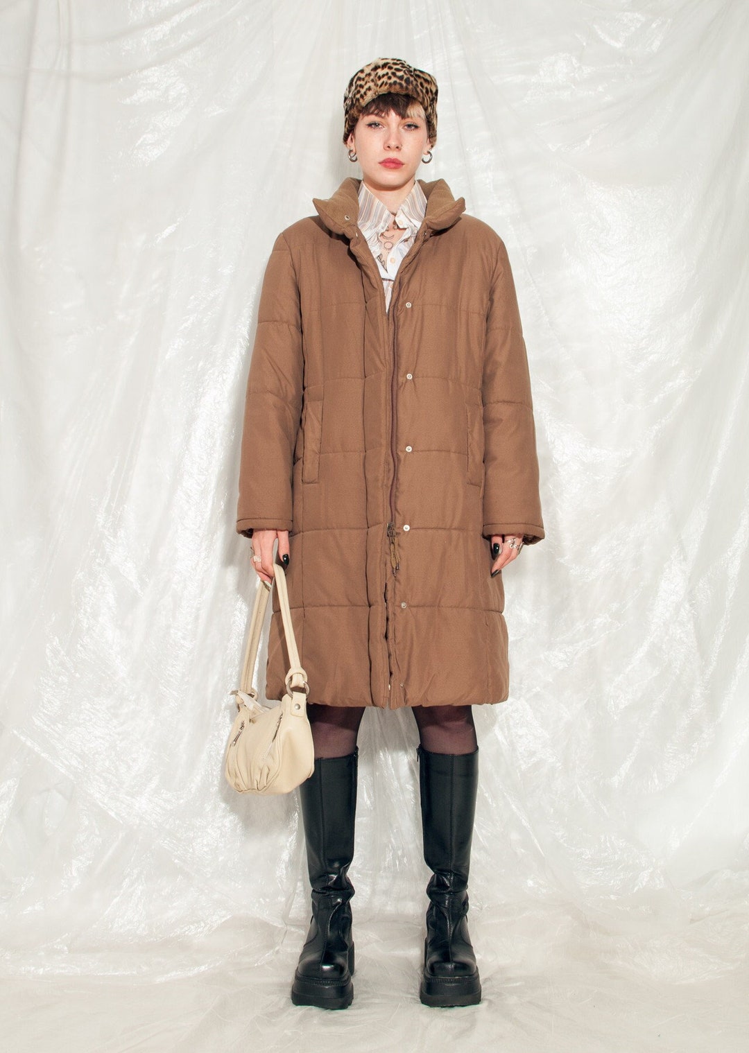Vintage Puffer Coat Y2K Chunky Overcoat in Brown 2000s Rave Winter ...