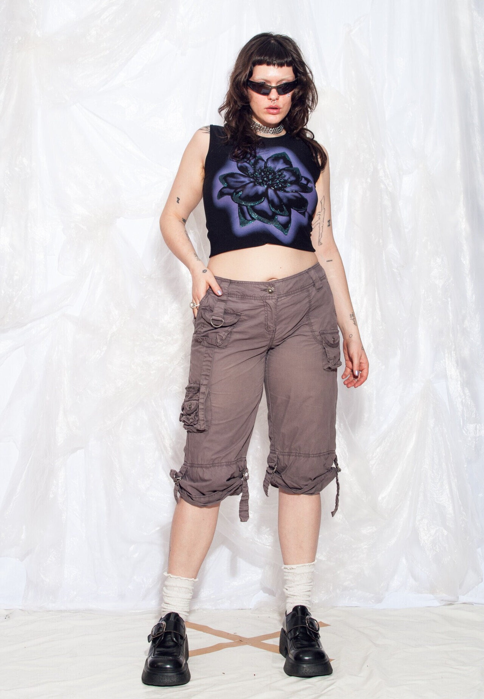 Vintage Y2K Cargo Trousers in Grey Cotton Gorpcore 2000s Utility Style ...