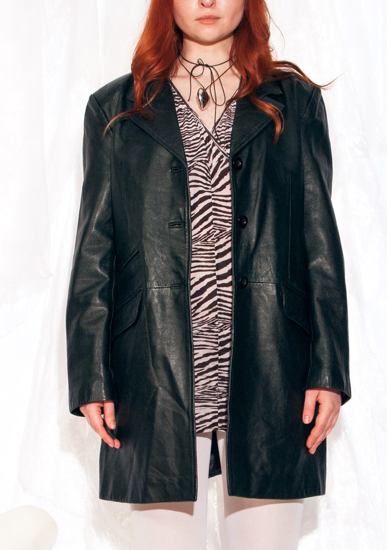 Vintage Leather Jacket Y2K Matrix Stlye Coat in Black 2000s - Etsy