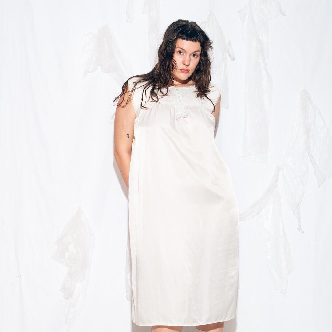 Vintage 50s Satin Slip Dress in White - 1950s Coquette Style Nightgown ...