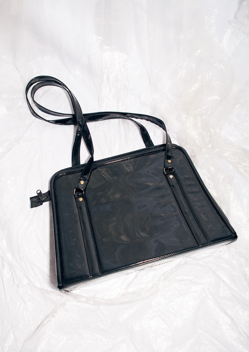 Vintage 80s Box Bag in Black Patent Leather 1980s Glam Shoulder Bag - Etsy