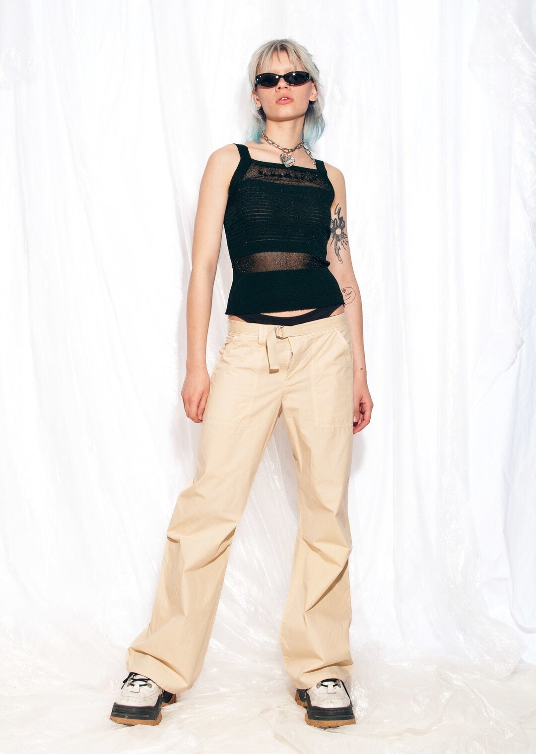 Vintage Cargo Trousers Y2K Gorpcore Flare Pants in Beige 2000s Raver ...