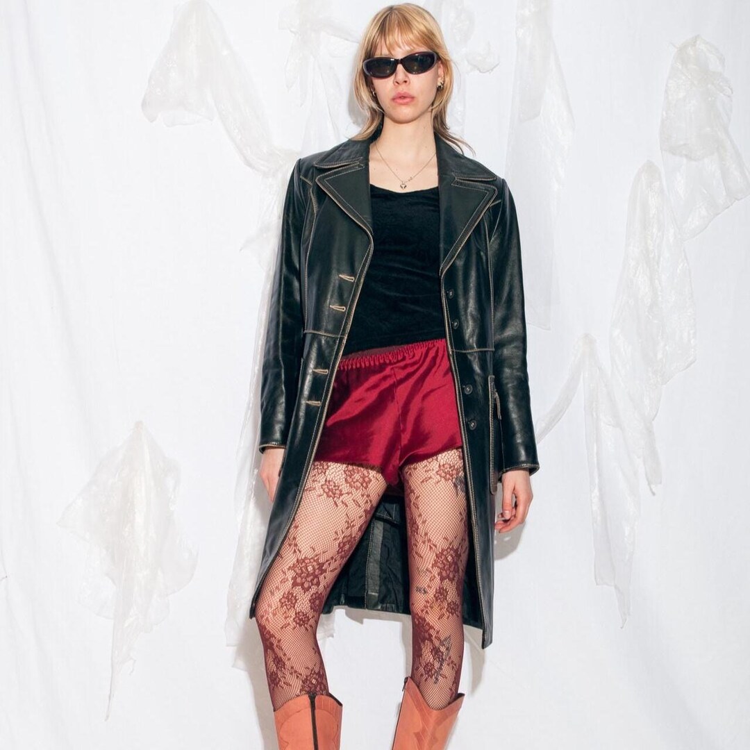 Vintage Y2K Real Leather Coat in Black - 2000s Grunge Matrix Style ...