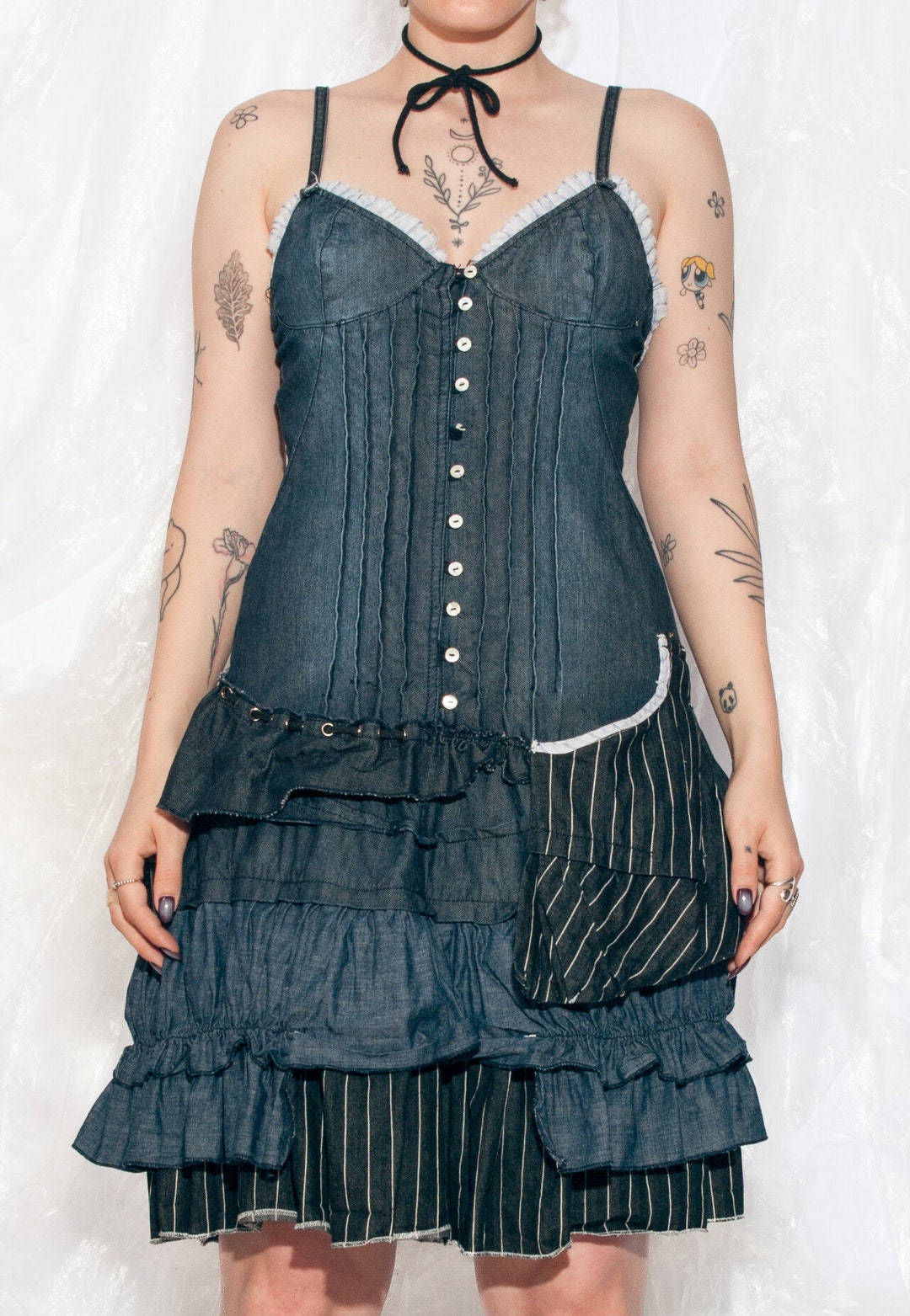 Vintage Y2K Frilly Fairy Dress in Blue Denim 2000s Whimsigoth Fairycore ...