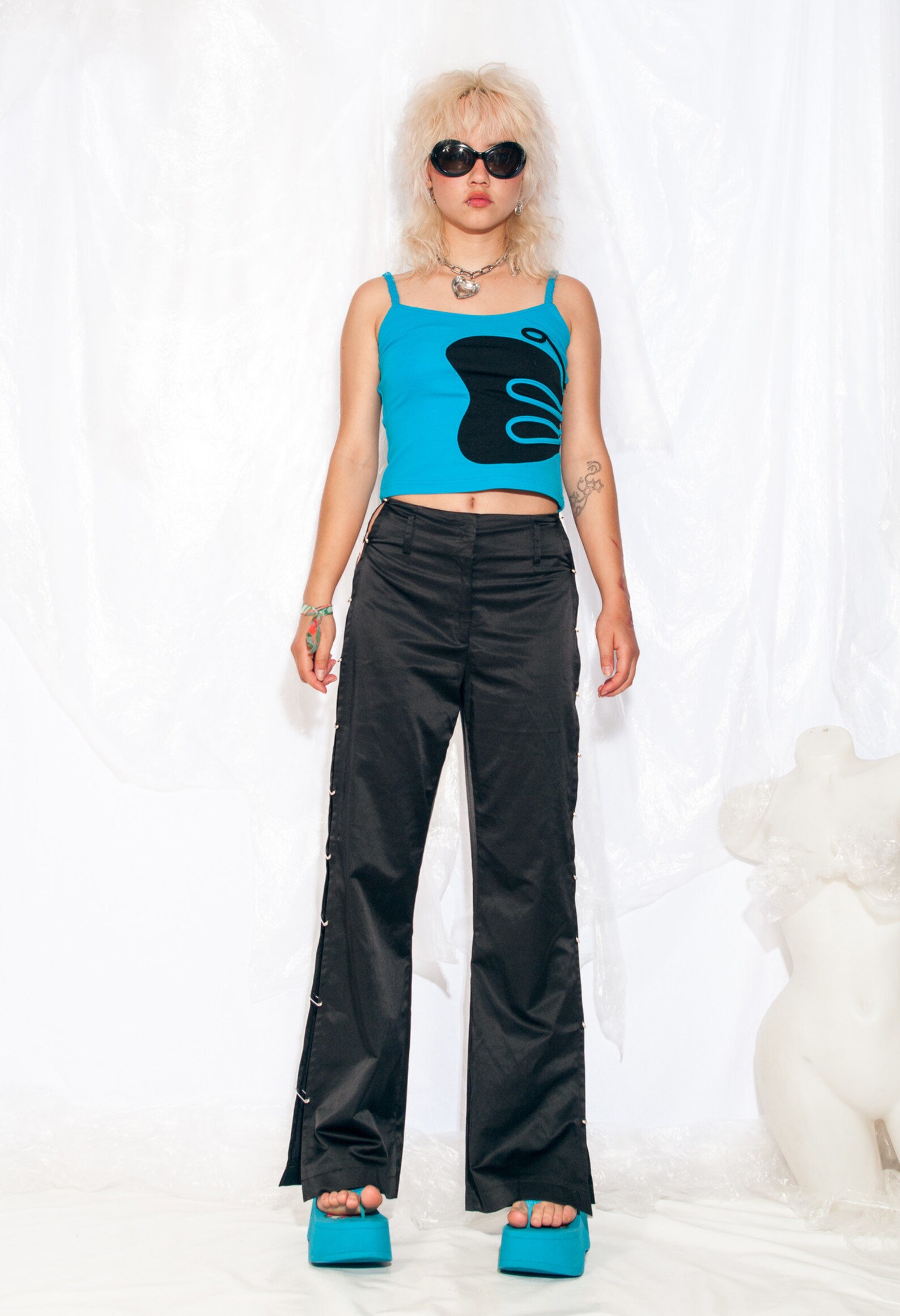 Reworked Vintage Safety Pin Pants Y2K Satin 2000s Open Side Handmade ...