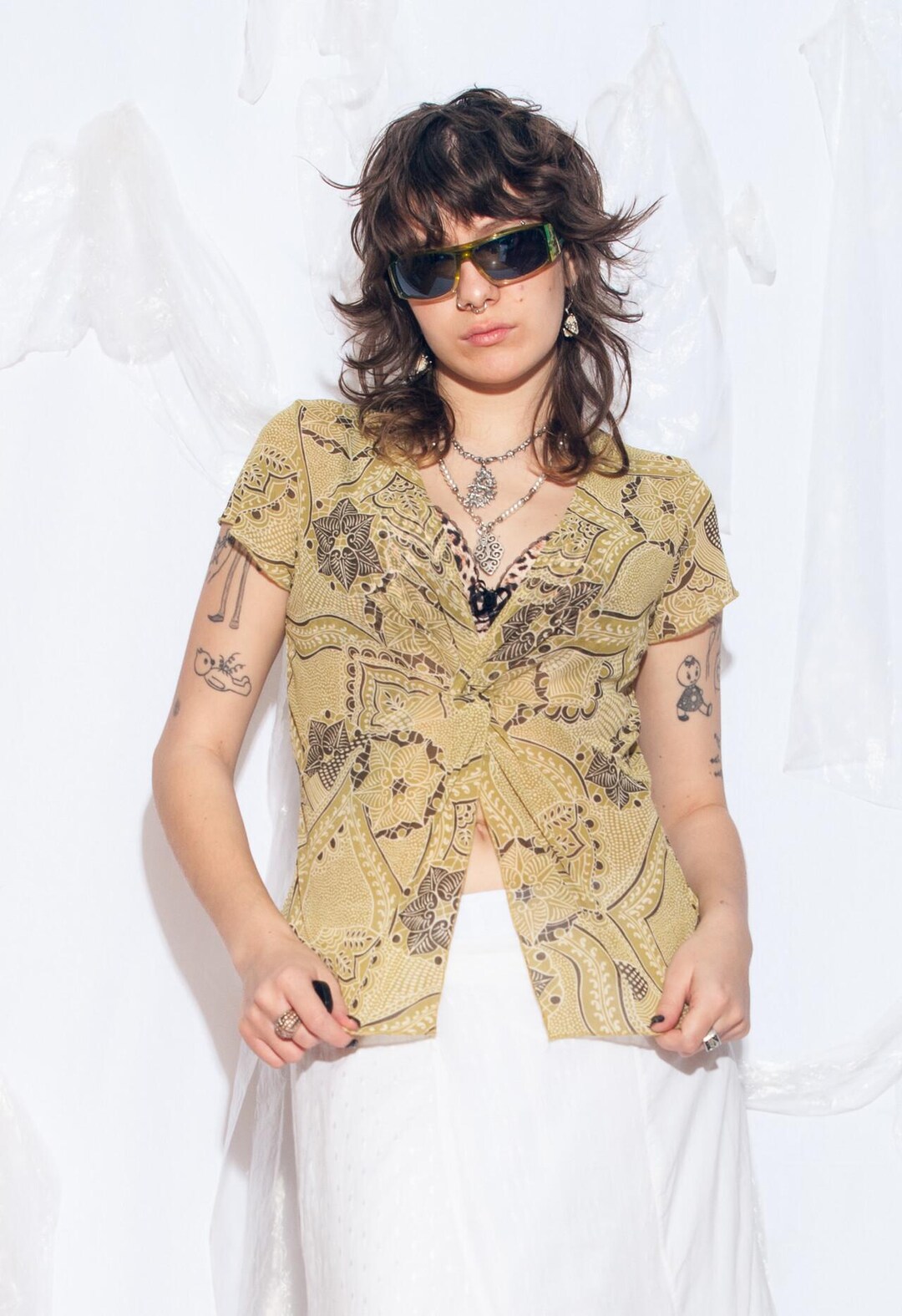 Vintage Y2K Mesh Top in Green - Short Sleeved Whimsigoth Fairycore ...