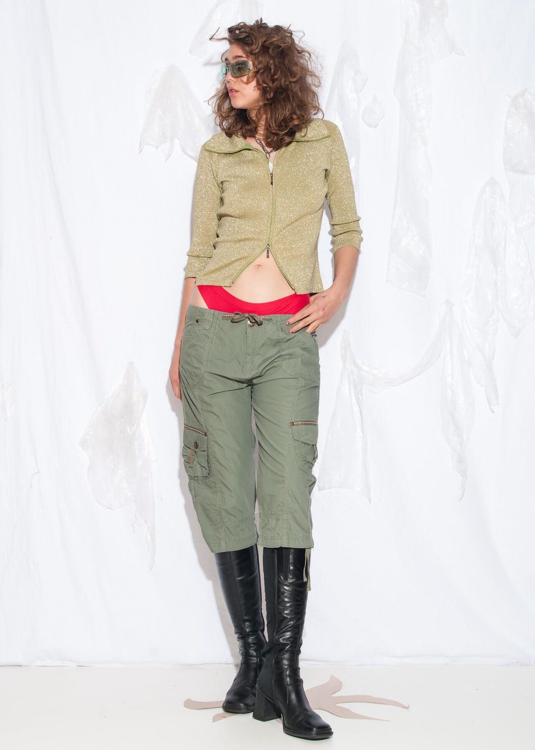 Vintage Y2K Cargo Capri Pants in Khaki Green - 2000s Lee Cooper Short ...