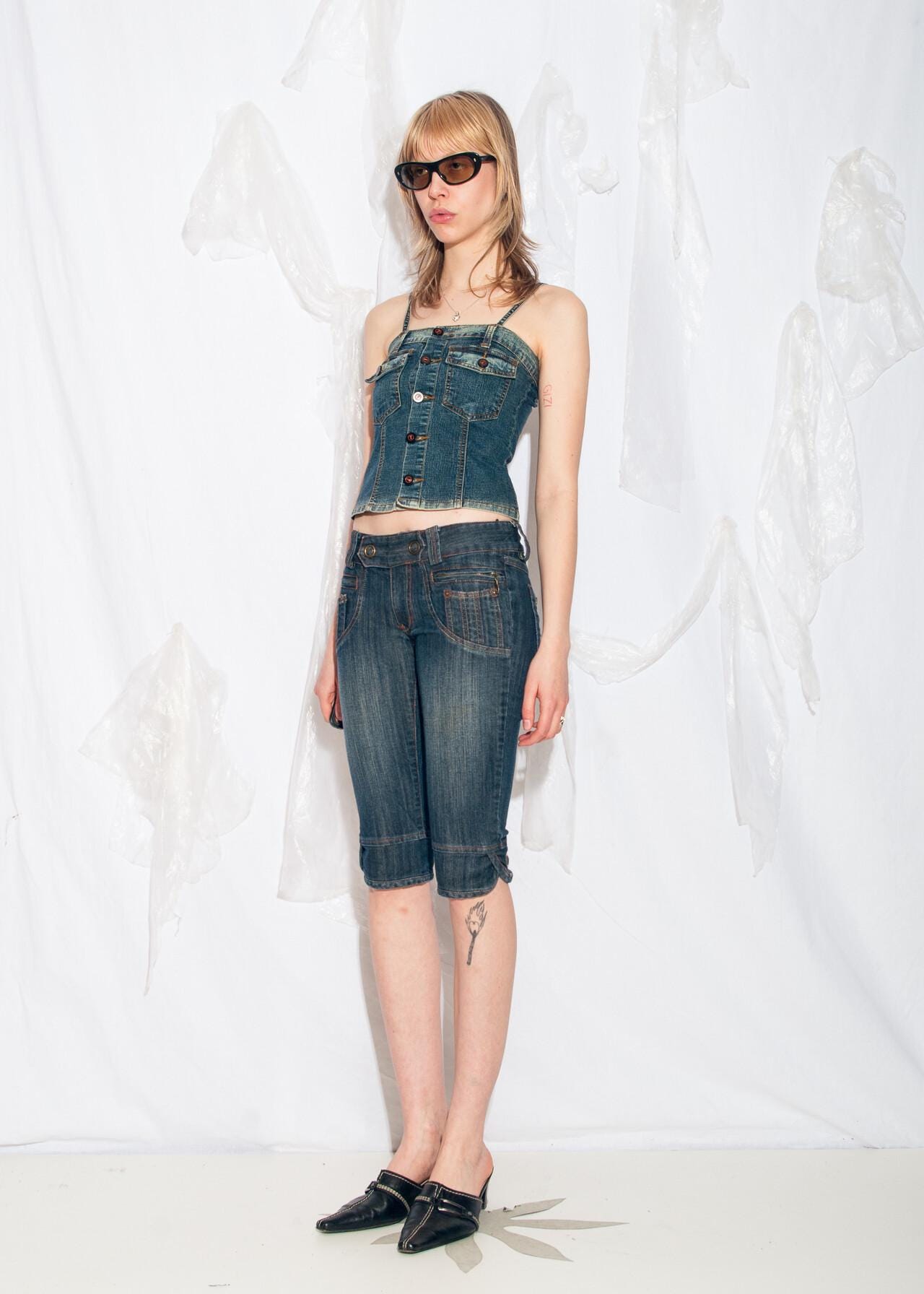 Vintage Y2K Freeparty Denim Capri Jeans in Blue - 2000s Low Waist Slim ...