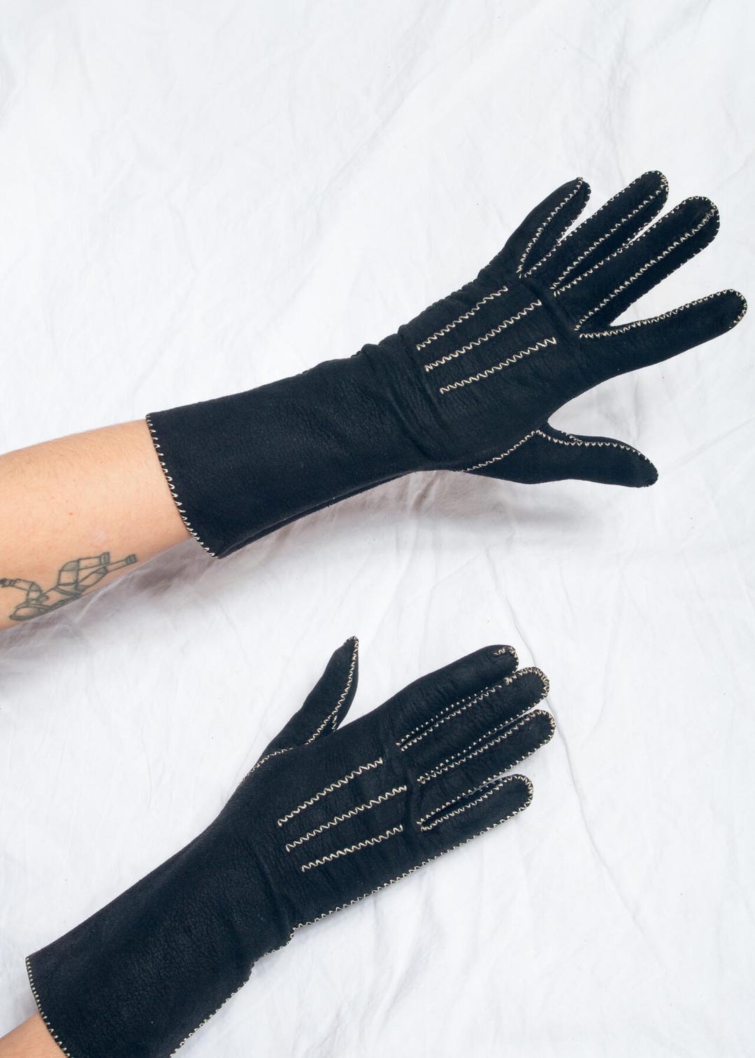 Vintage 80s Black Leather Suede Gloves - 1980s Classic Style Handwear ...