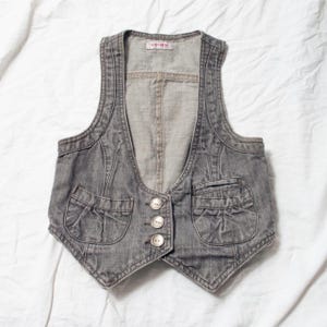 Vintage Y2K Denim Vest in Grey - 2000s Stonewashed Waistcoat - Grunge ...