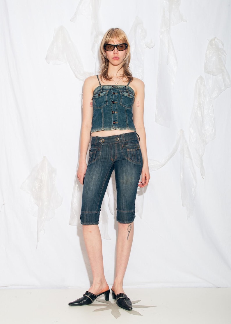 Vintage Y2K Freeparty Denim Capri Jeans in Blue - 2000s Low Waist Slim ...