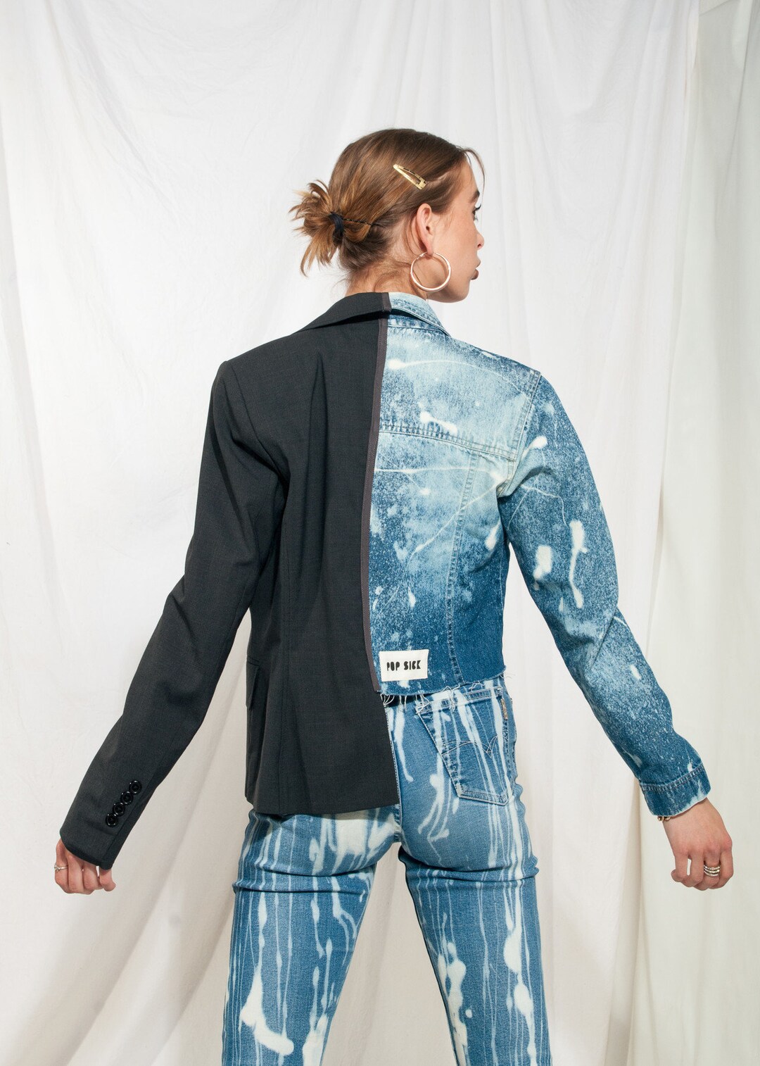 Vintage Half Blazer 90s Reworked Denim Jacket 1990s Half and Half Coat ...