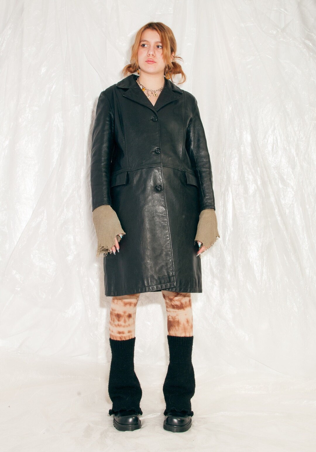 Vintage Leather Jacket Y2K Matrix Maxi Coat in Black 2000s Minimalist ...