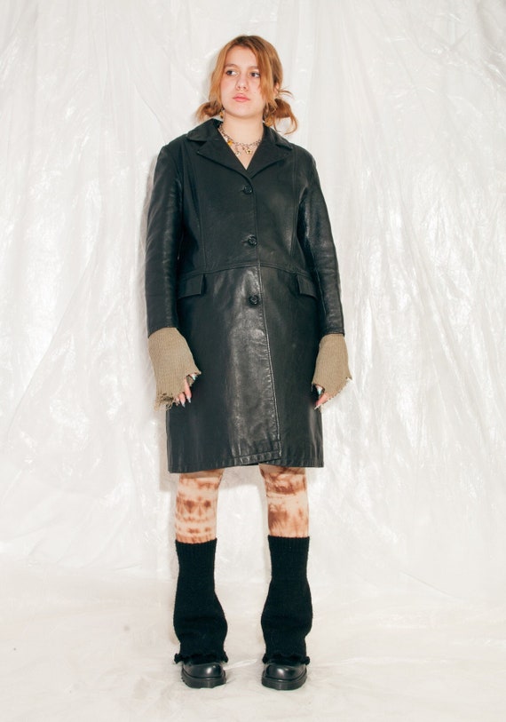 Vintage Leather Jacket Y2K Matrix Maxi Coat in Black … - Gem