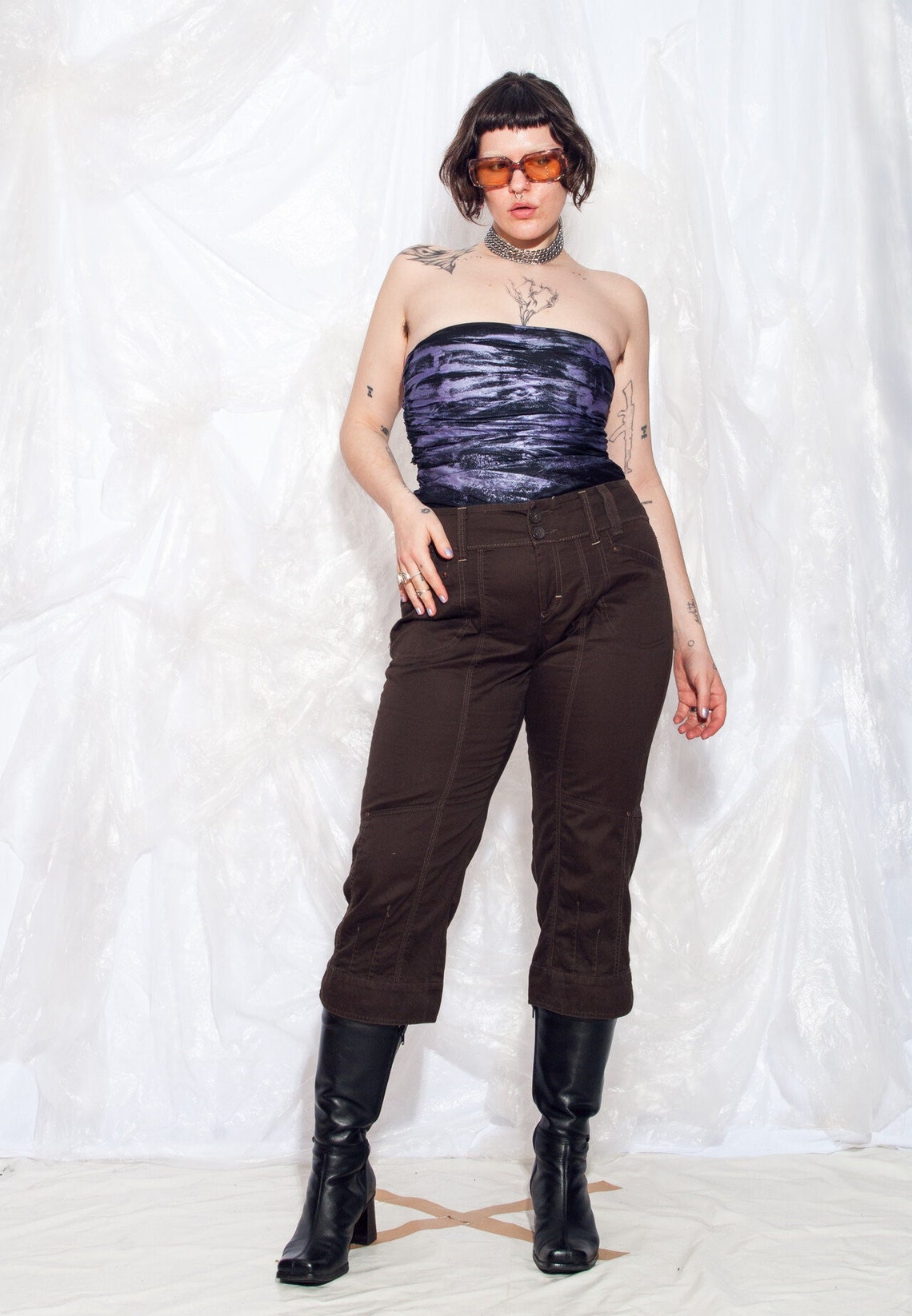Vintage Y2K Capri Pants in Brown Cotton 2000s Middle Rise Short Capris ...