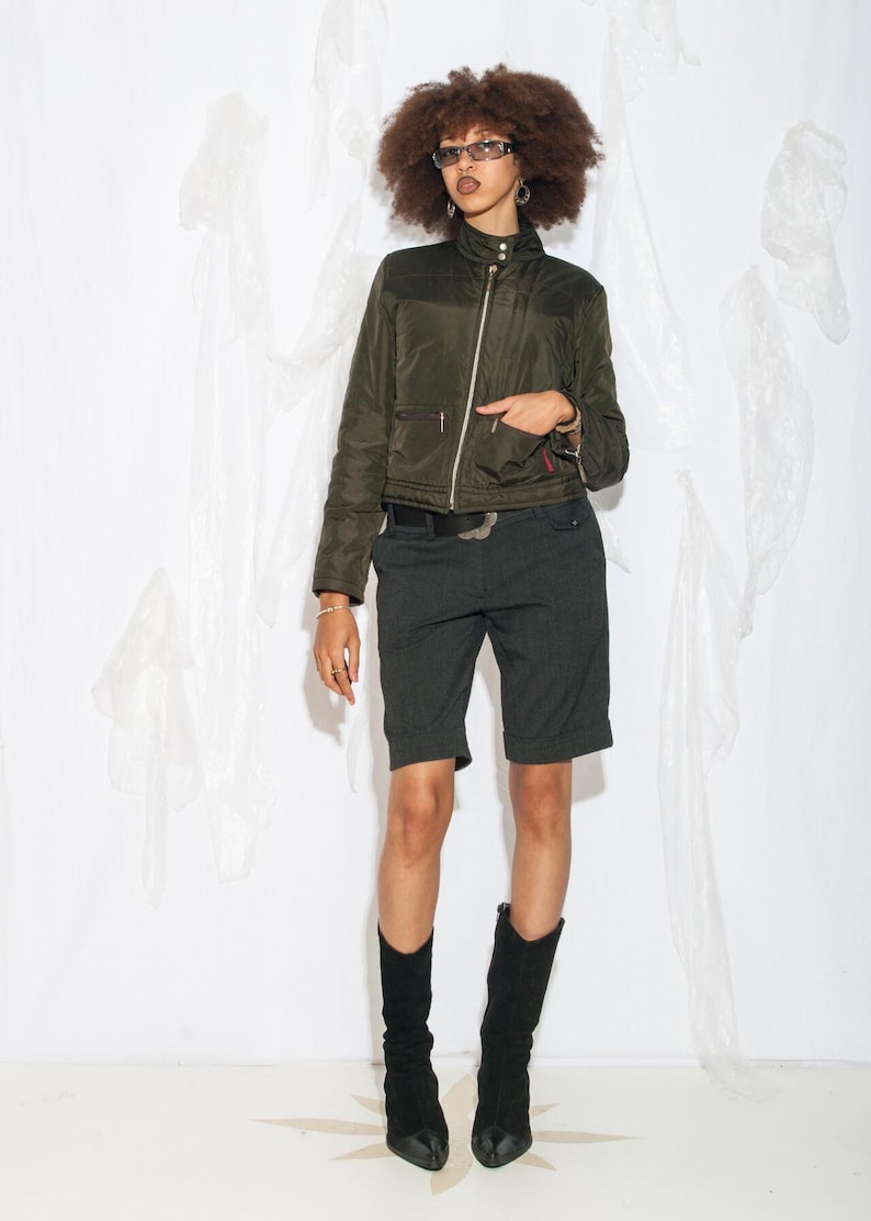 Vintage Y2K Bomber Jacket in Khaki - 2000s Inwear Slim Fit Sporty ...