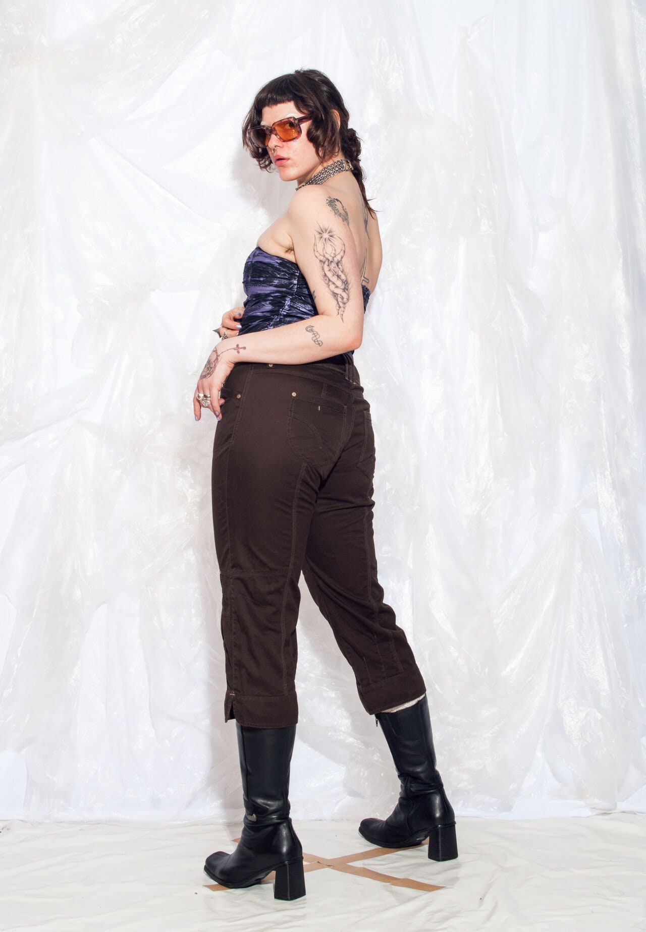 Vintage Y2K Capri Pants in Brown Cotton 2000s Middle Rise Short Capris ...
