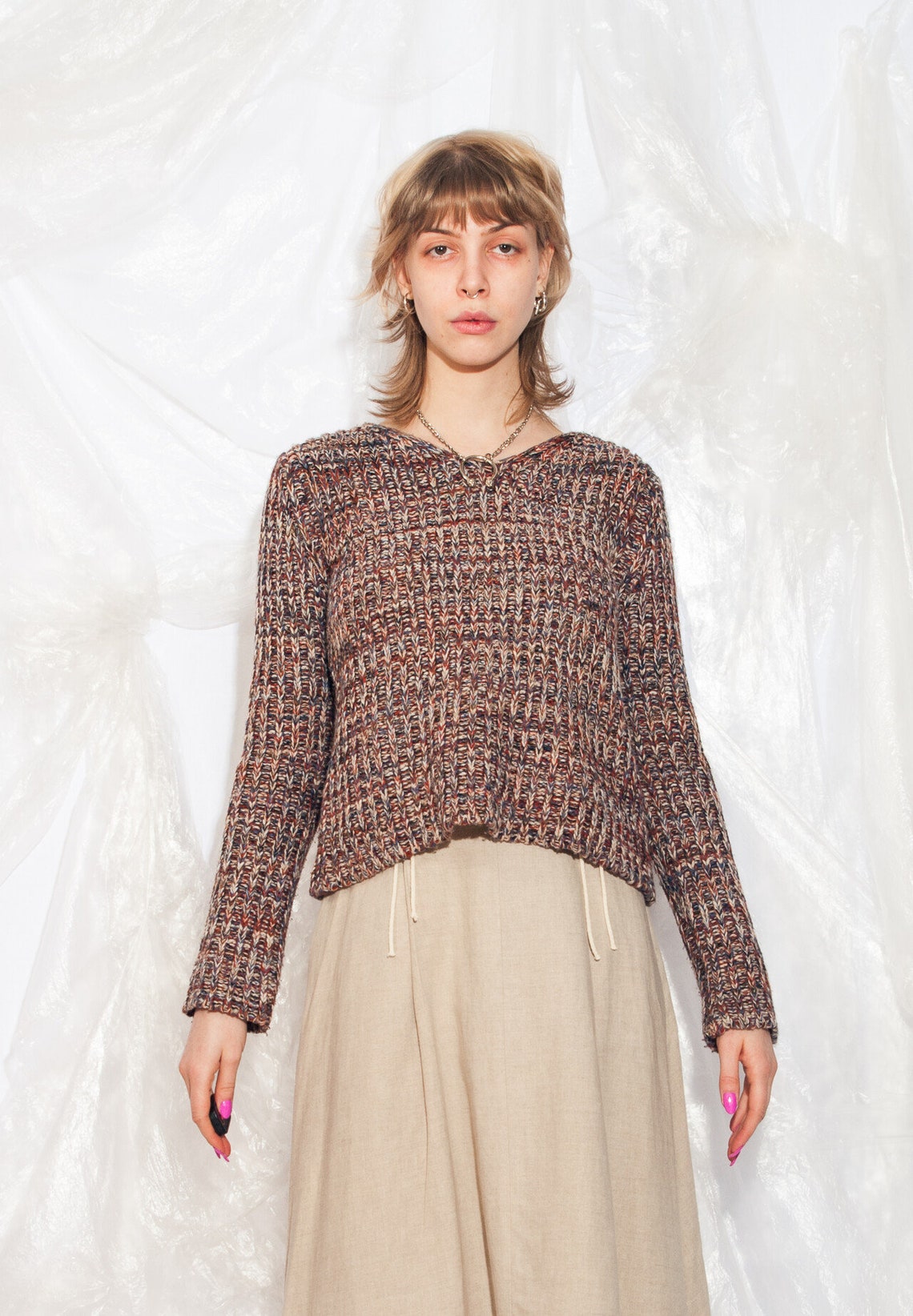 Vintage 90s Knit Jumper in Brown Y2K Chunky Knitted Sweater Cosy ...