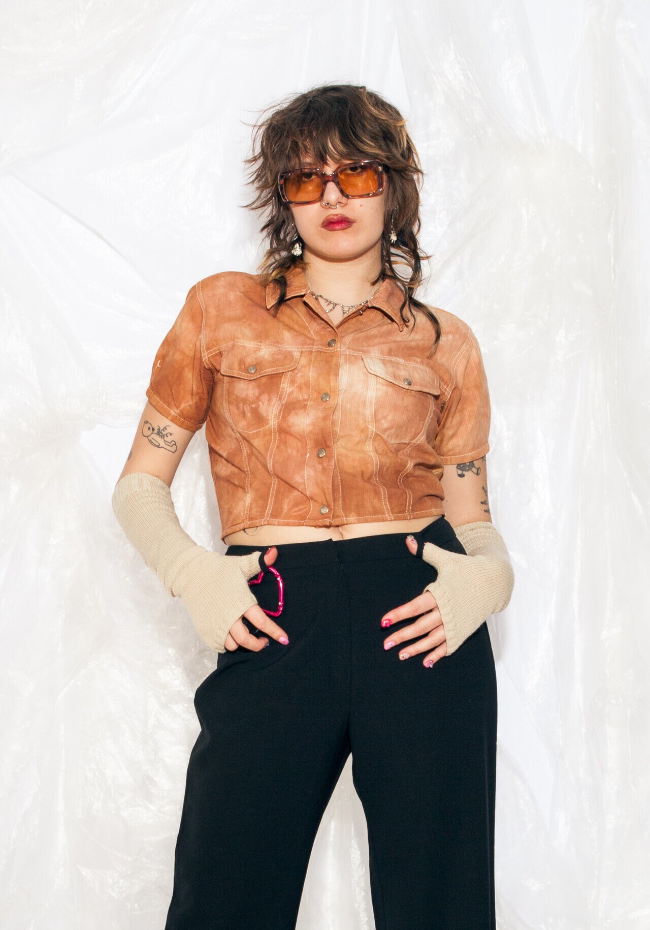 Vintage 90s Reworked Crop Top in Tie-dyed Brown Cotton 1990s Short ...