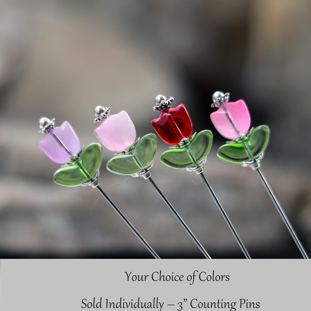 Glass Tulip Counting Pins - in Your Choice of Bright Colors for Cross ...