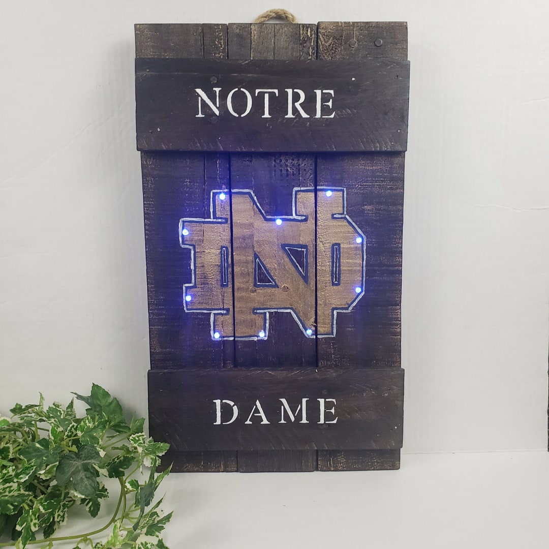 Hand Painted, Notre Dame Plaque, Rustic Sports Decor, Led Lighted, - Etsy