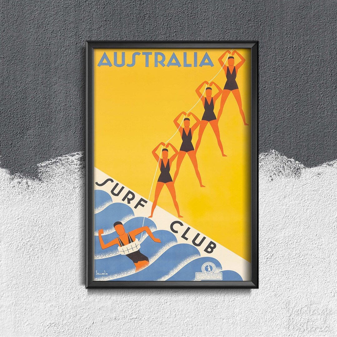 Australia Surf Club Travel Poster Retro Poster, Self Adhesive Poster ...