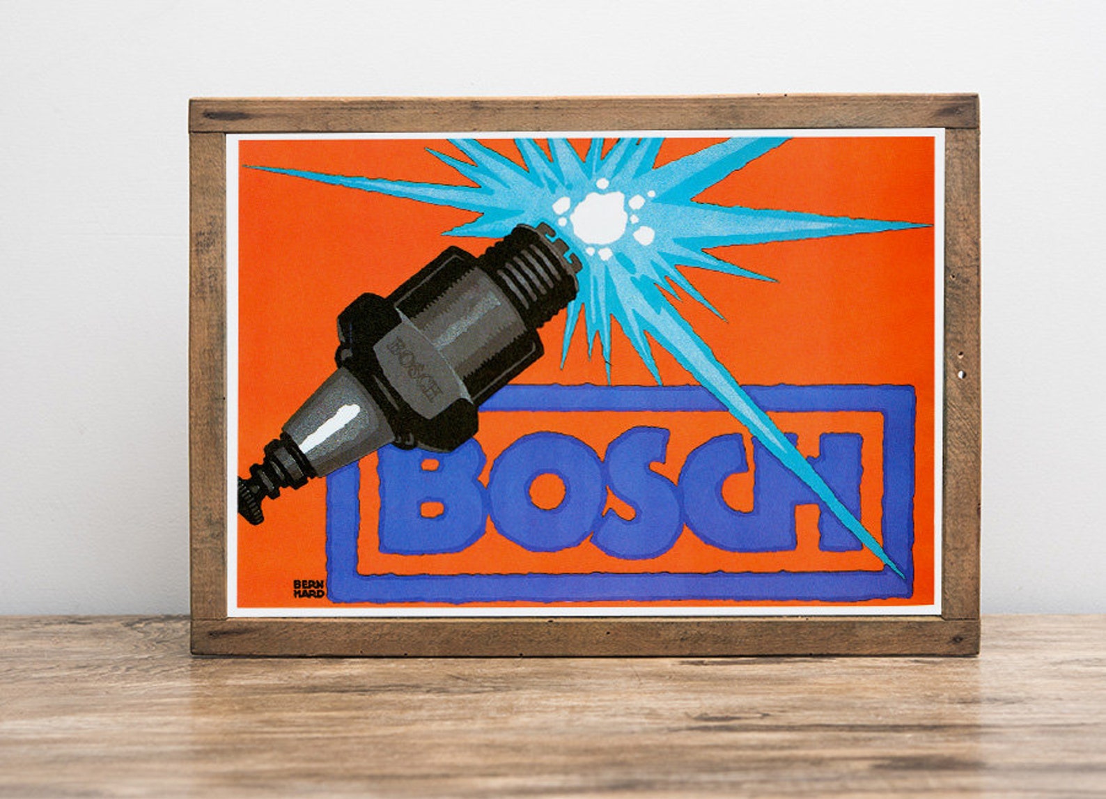 Bosch, Spark Plugs, Retro Poster, Spark and Typography, Red and Blue ...