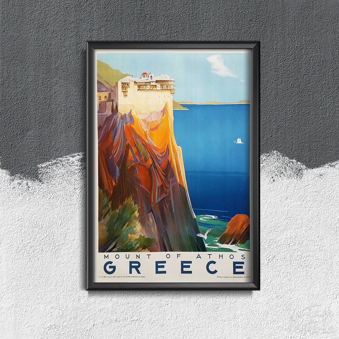 Mount of Athos Greece Travel Poster Retro Poster, Retro Home Decor ...